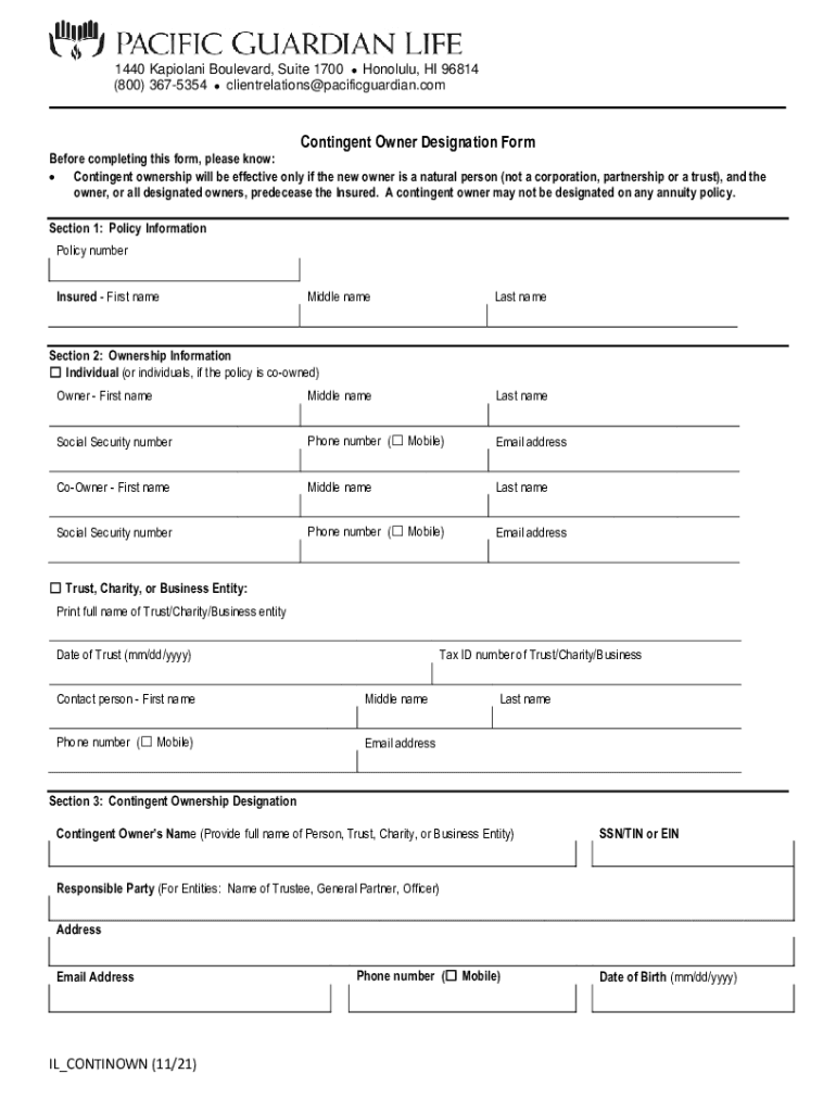 Fillable Online Fillable Online Contingent Owner Designation Form ...