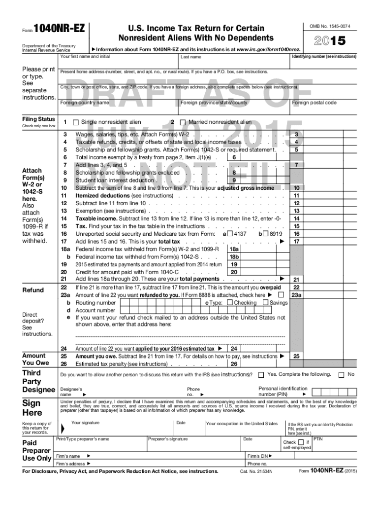 Fillable Online Information about Form 1040NR-EZ and its instructions ...