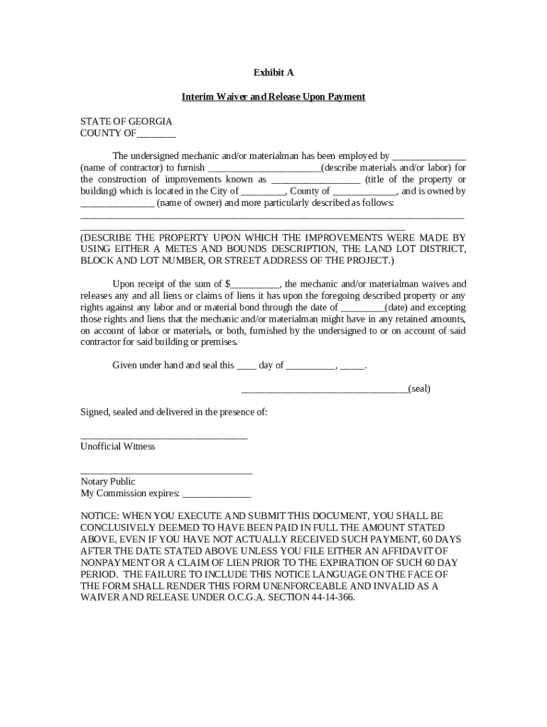 Interim Waiver and Release Upon Payment Doc Template | pdfFiller