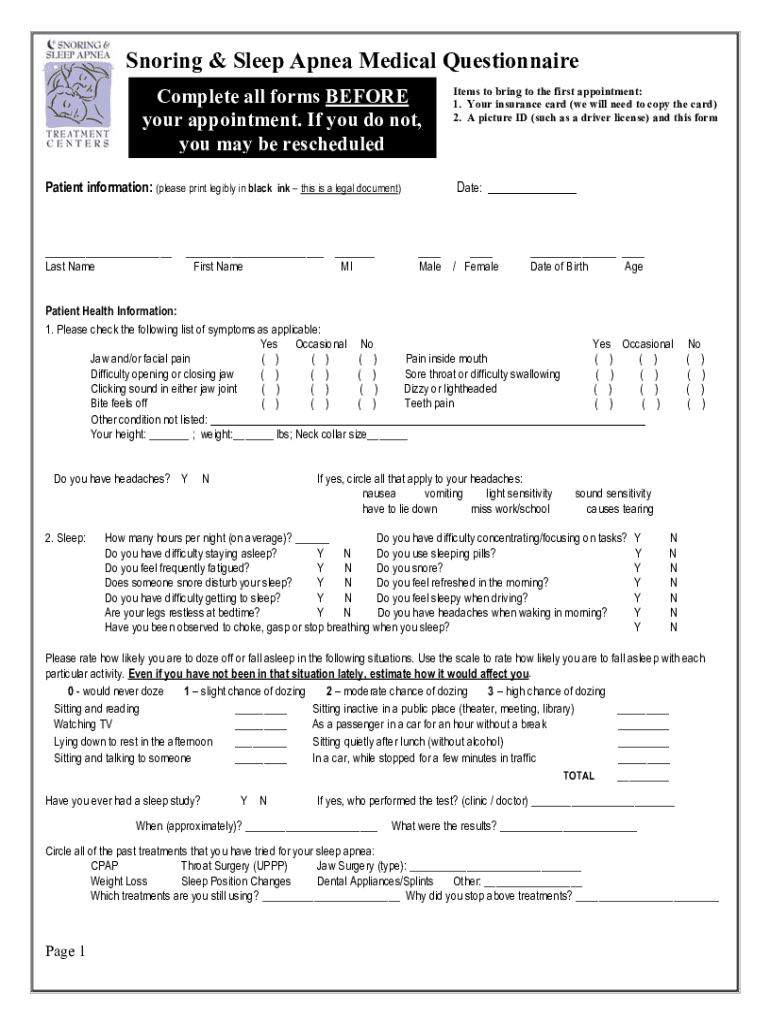 Fillable Online Patient Forms - Nashville Sleep Apnea and TMJ ...