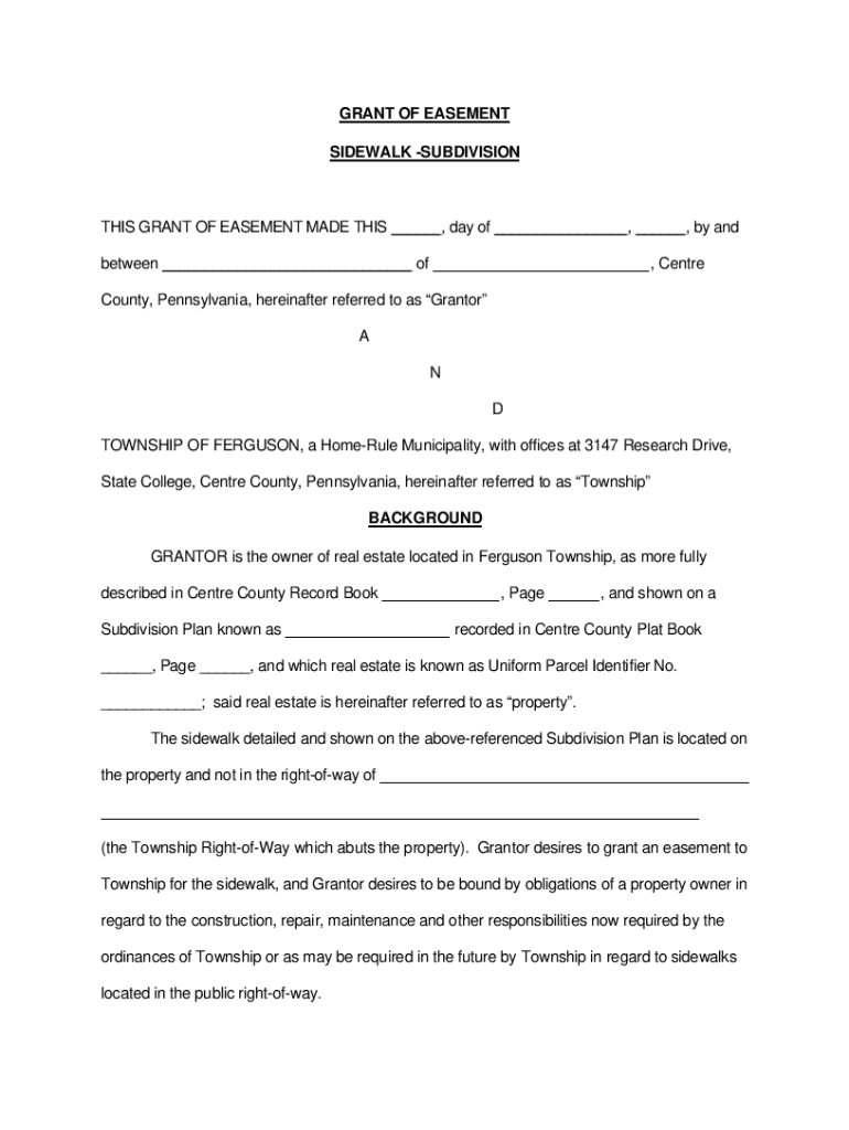 Fillable Online GRANT OF PERMANENT EASEMENT THIS EASEMENT AGREEMENT ...