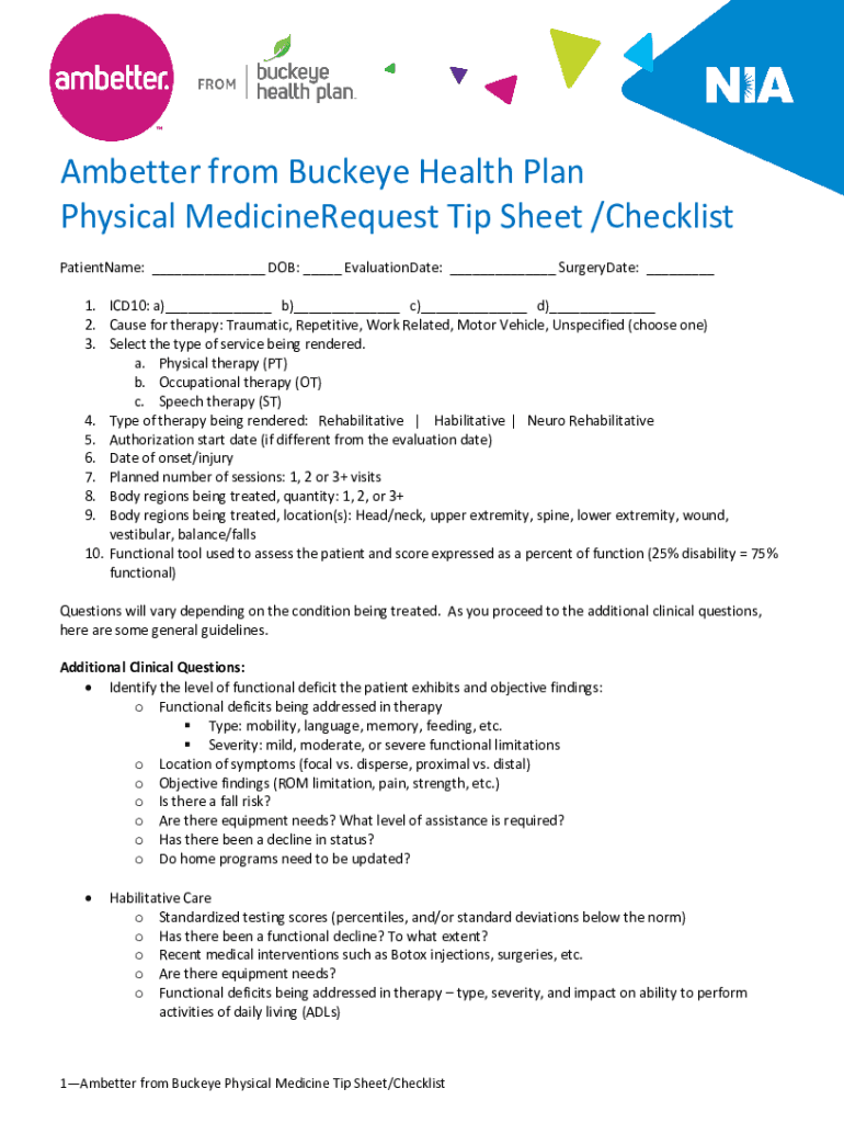 Fillable Online Ambetter from Buckeye Health Plan Physical Medicine Request Tip Sheet/Checklist ...