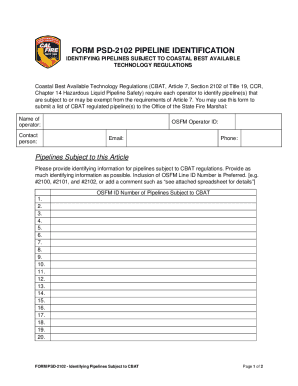 Fillable Online osfm fire ca Form PSD-2102 - Pipeline Identification ...