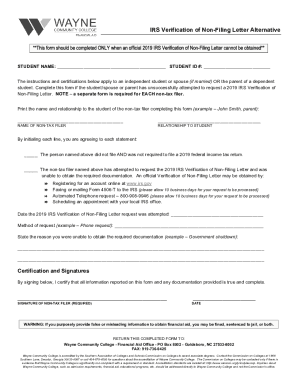 Fillable Online Independent Student IRS Verification of Non-Filing ...