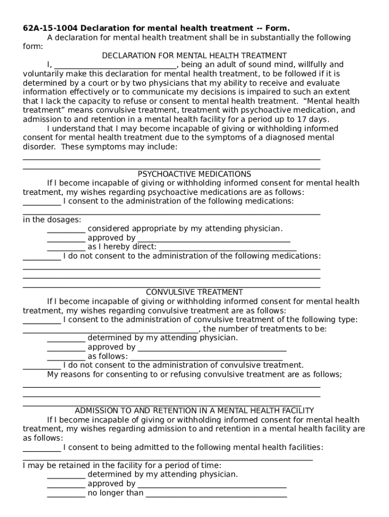 DECLARATION FOR MENTAL HEALTH TREATMENT - le utah Doc Template | pdfFiller