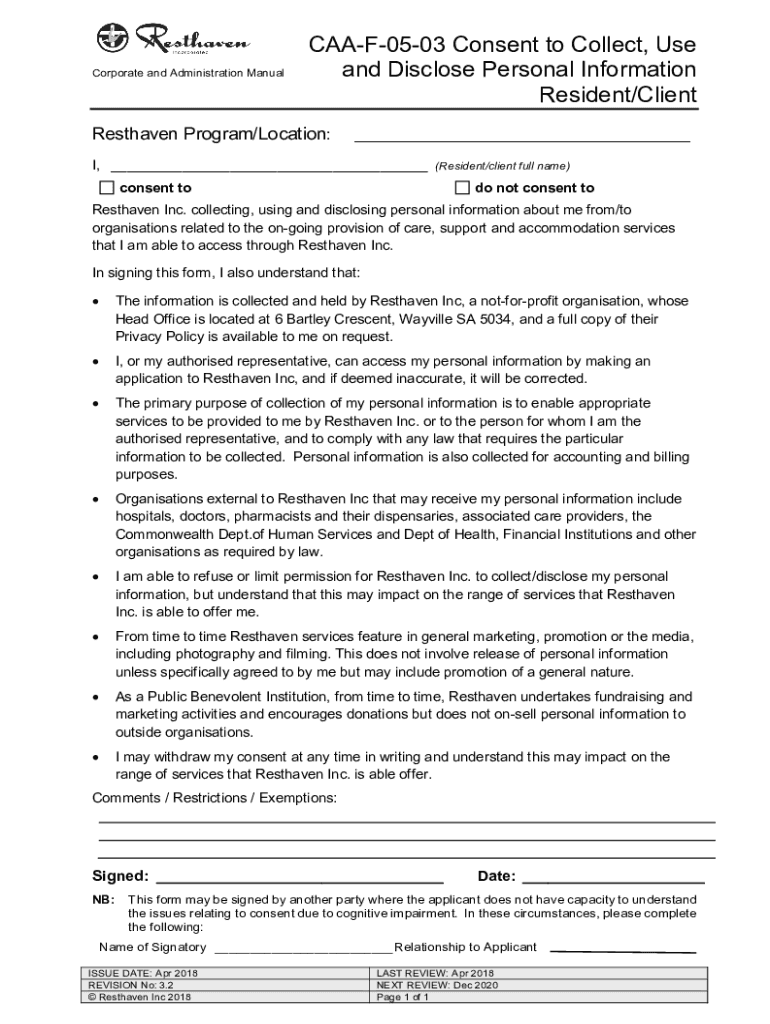Fillable Online Consent To Collect Use And Disclose Personal fillable-online-consent-to-collect-use-and-disclose-personal