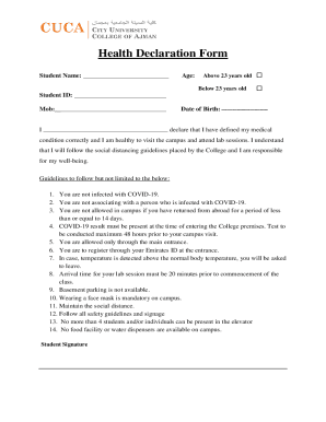 Fillable Online Health Declaration Form - City University College of ...