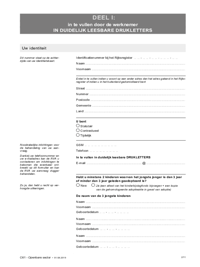 Fillable Online Formulier C61 - Openbare sector. Aanvraag om ...