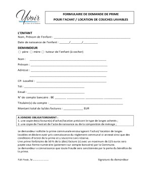 Fillable Online FORMULAIRE DE DEMANDE DE PRIME COMMUNALE POUR L'ACHAT ...