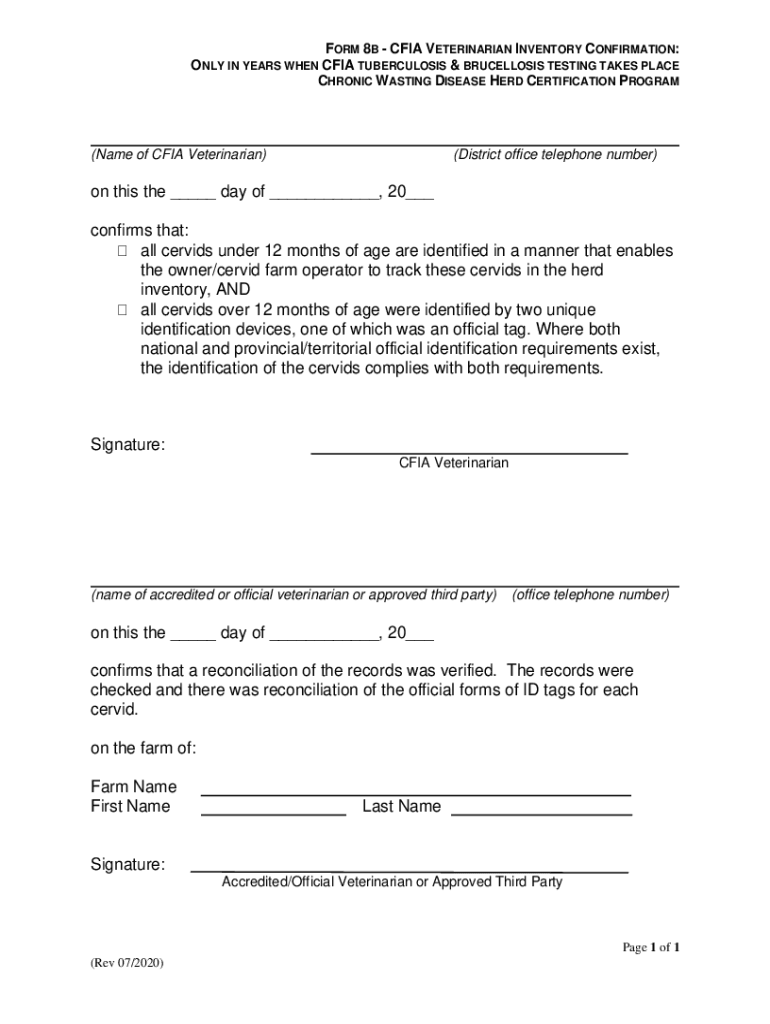 Fillable Online Fillable Online FORM 8B CFIA VETERINARIAN INVENTORY ...