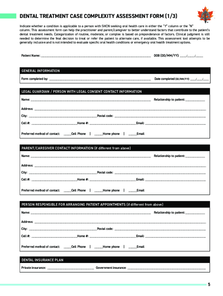 Fillable Online Dental Treatment Case Complexity Assessment Form and ...