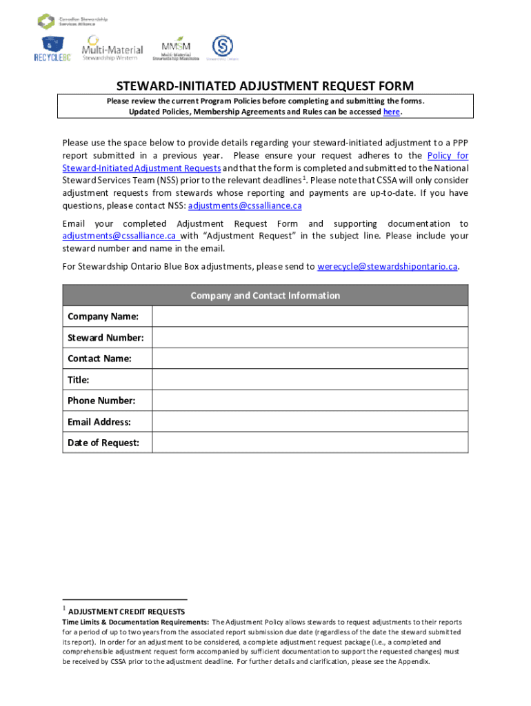 Fillable Online Fillable Online STEWARD-INITIATED ADJUSTMENT REQUEST ...