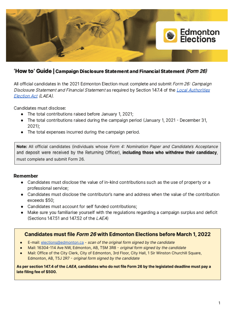 Fillable Online How to GuideForm 26 - Campaign Disclosure Statement and ...