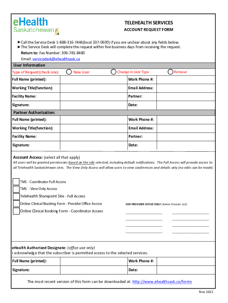 Fillable Online Fillable Online Telehealth Services - Account Request ...