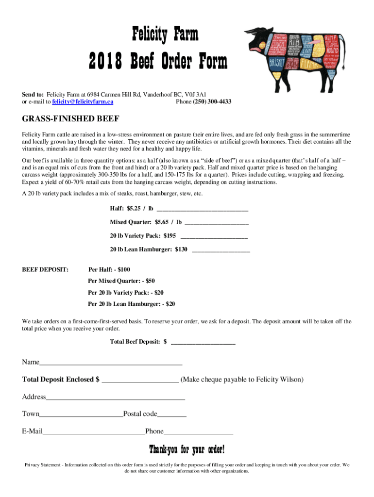 Fillable Online Grass-fed BeefFelicity Farm Fax Email Print - pdfFiller