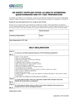 Fillable Online GN SAFETY SUPPLIES COVID-19 HEALTH SCREENING ...
