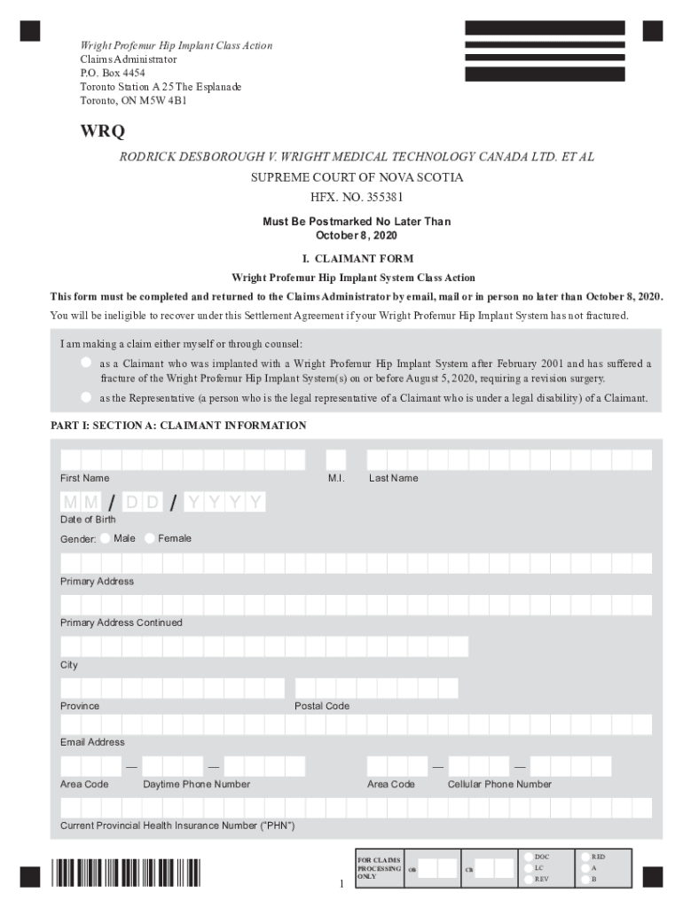 Fillable Online Claim Compensation in the Wright Profemur Hip Implant ...