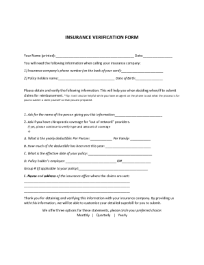 Fillable Online Fillable Online INSURANCE VERIFICATION FORM Patients ...