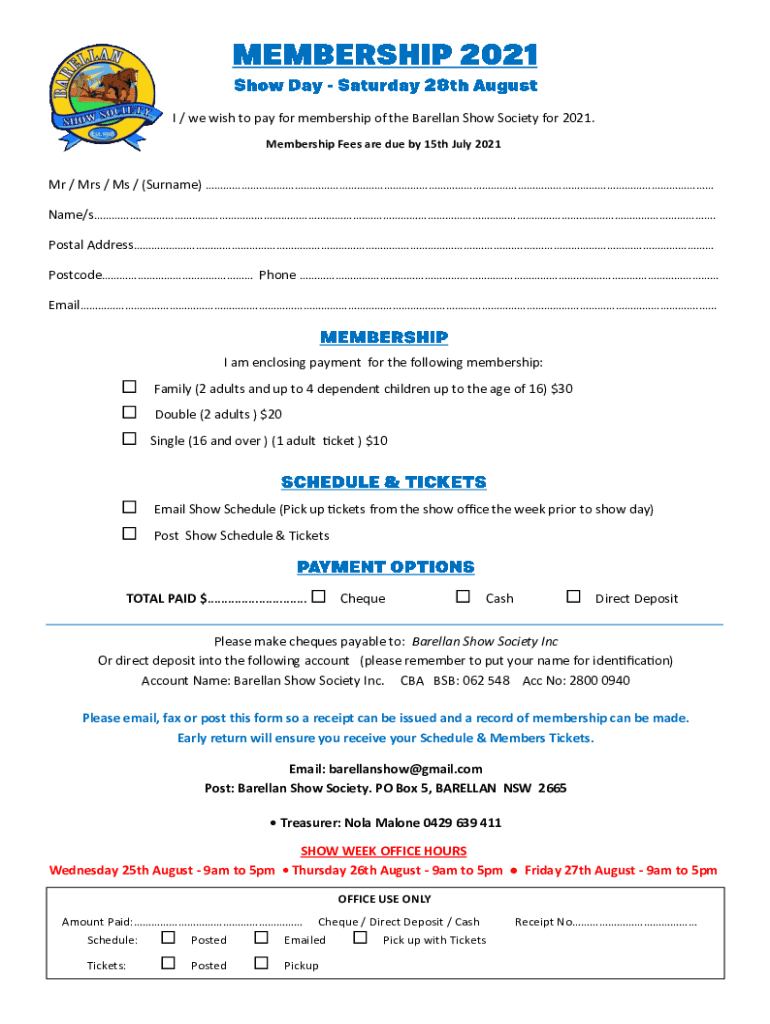 Fillable Online Barellan Show Society Inc NAME: ANNUAL SHOW ENTRY FORM ...