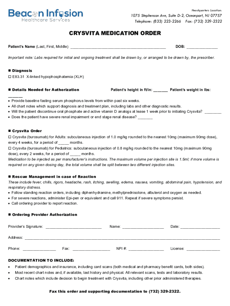 Fillable Online Crysvita Order Form Fax Email Print - pdfFiller