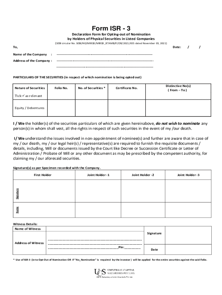 Fillable Online Form ISR - 3 - sebi.gov.in Fax Email Print - pdfFiller