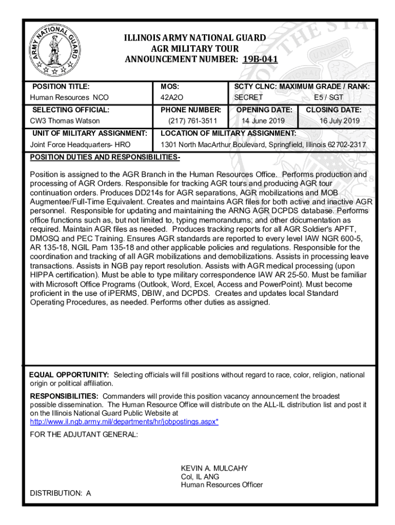 Fillable Online ILLINOIS ARMY NATIONAL GUARD AGR ... - United States ...