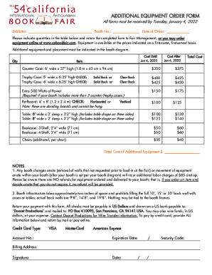 Fillable Online c. Additional Equipment Order Form d. Booth Diagram ... Fax Email Print - pdfFiller