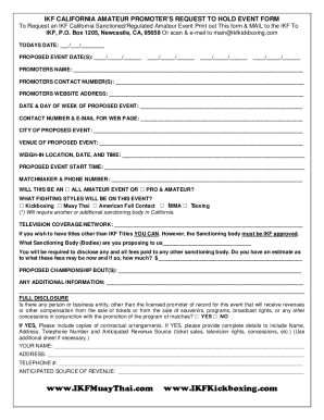 Fillable Online IKF PROMOTER'S REQUEST TO HOLD EVENT FORM Fax Email ...
