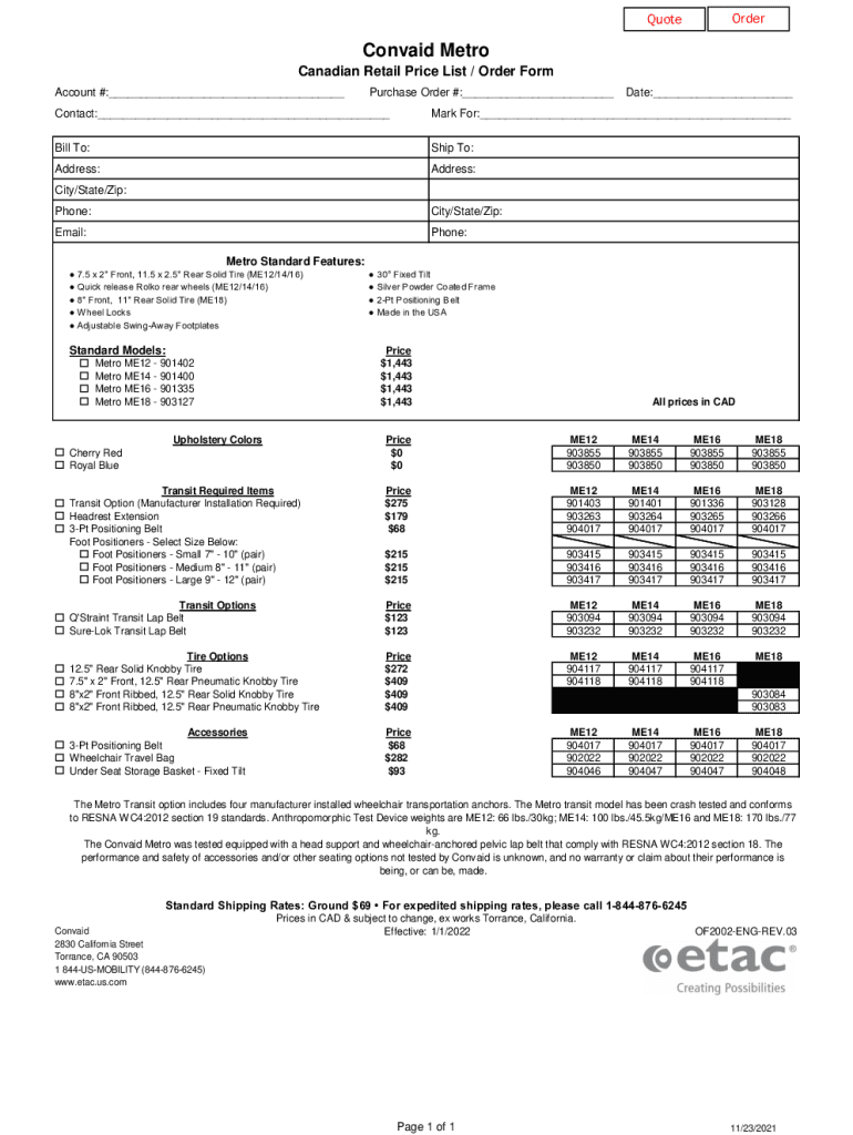 Convaid Metro Order Form - Blank Fillable Template | Fill Out, Print ...