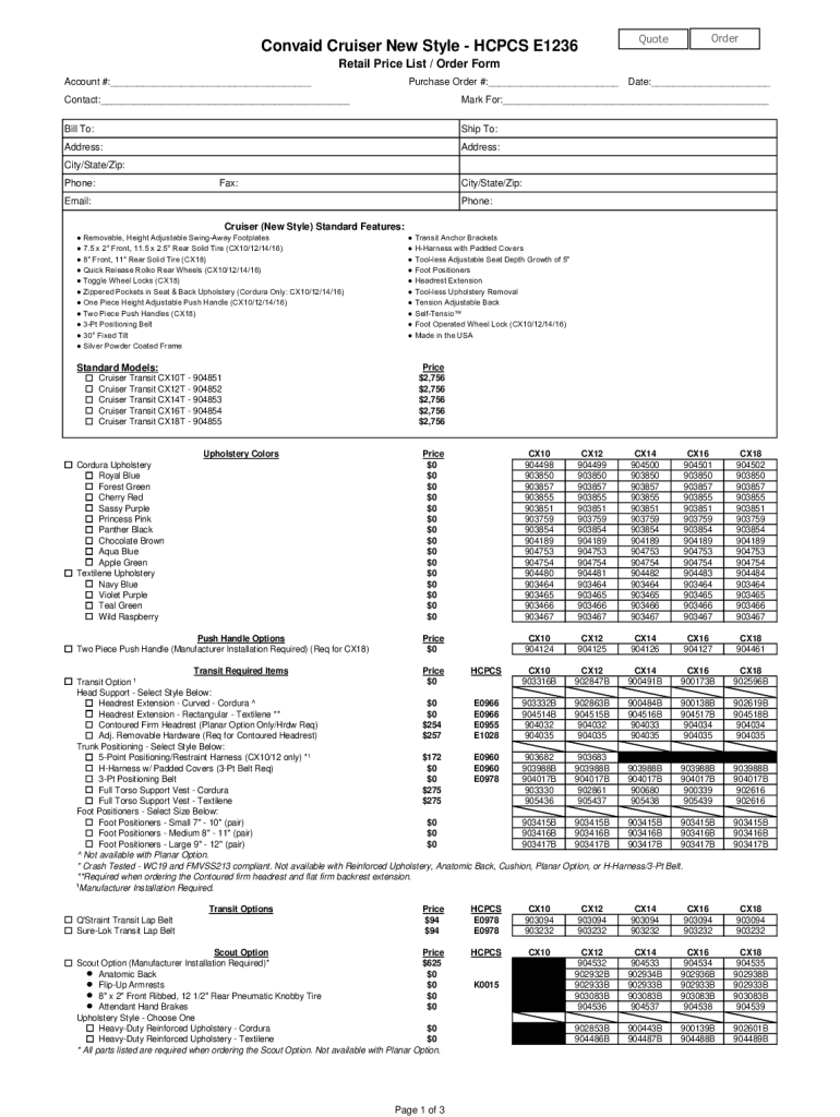 Fillable Online Get the free Convaid Lite Rider HCPCS E1236 Retail ...