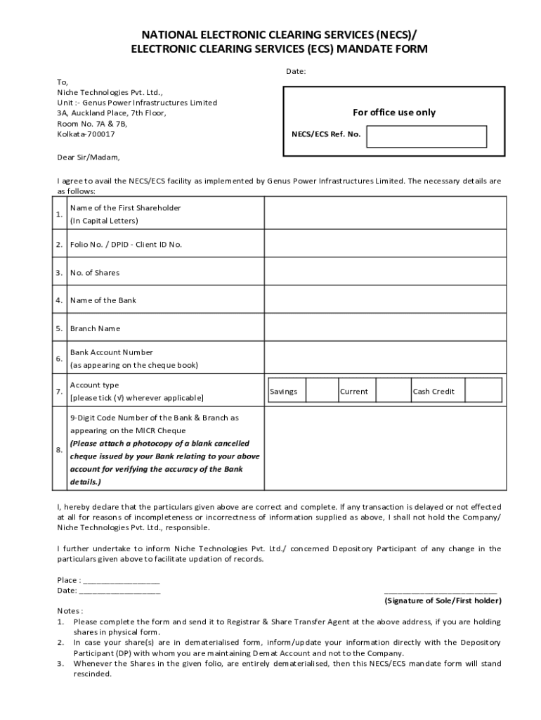 Fillable Online Electronic Clearing Service-(ECS)- FAQs - Reserve Bank ...