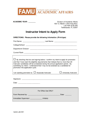 Fillable Online Instructor Intent to Apply Form Fax Email Print - pdfFiller