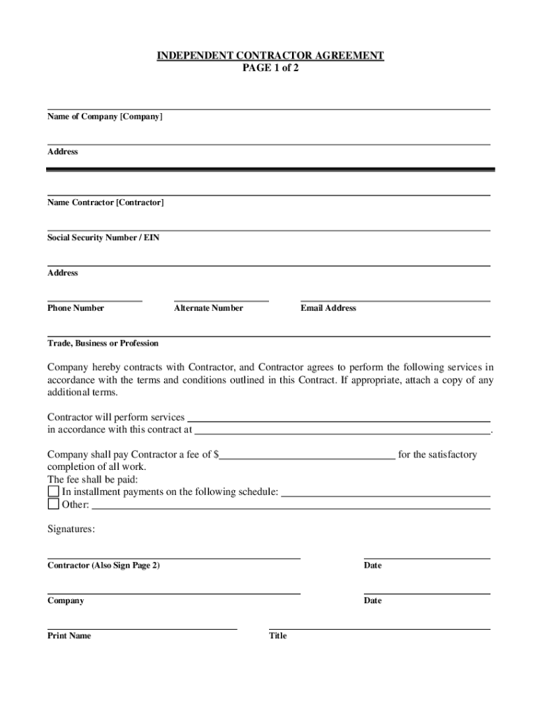 Fillable Online eforms.comemploymentindependent-contractorFree One (1 ...