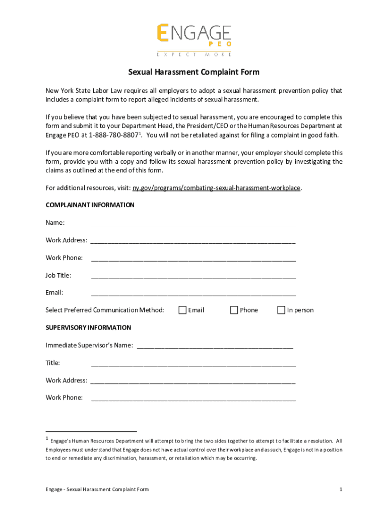 Fillable Online Sexual Harassment Complaint Form Templates pdfFiller ...