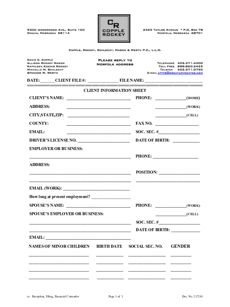 Fillable Online CLIENT TAX INFORMATION SHEET Fax Email Print - pdfFiller