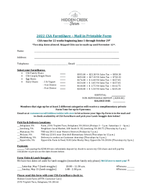 Fillable Online CSA FarmShare Order Form - hiddencreekfarmllc.com Fax ...
