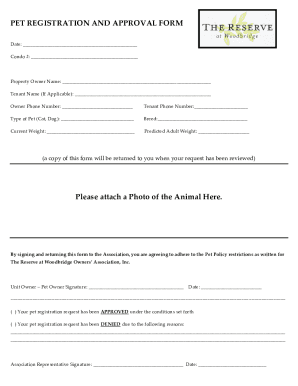 Fillable Online PET REGISTRATION AND APPROVAL FORM - High Tide ...