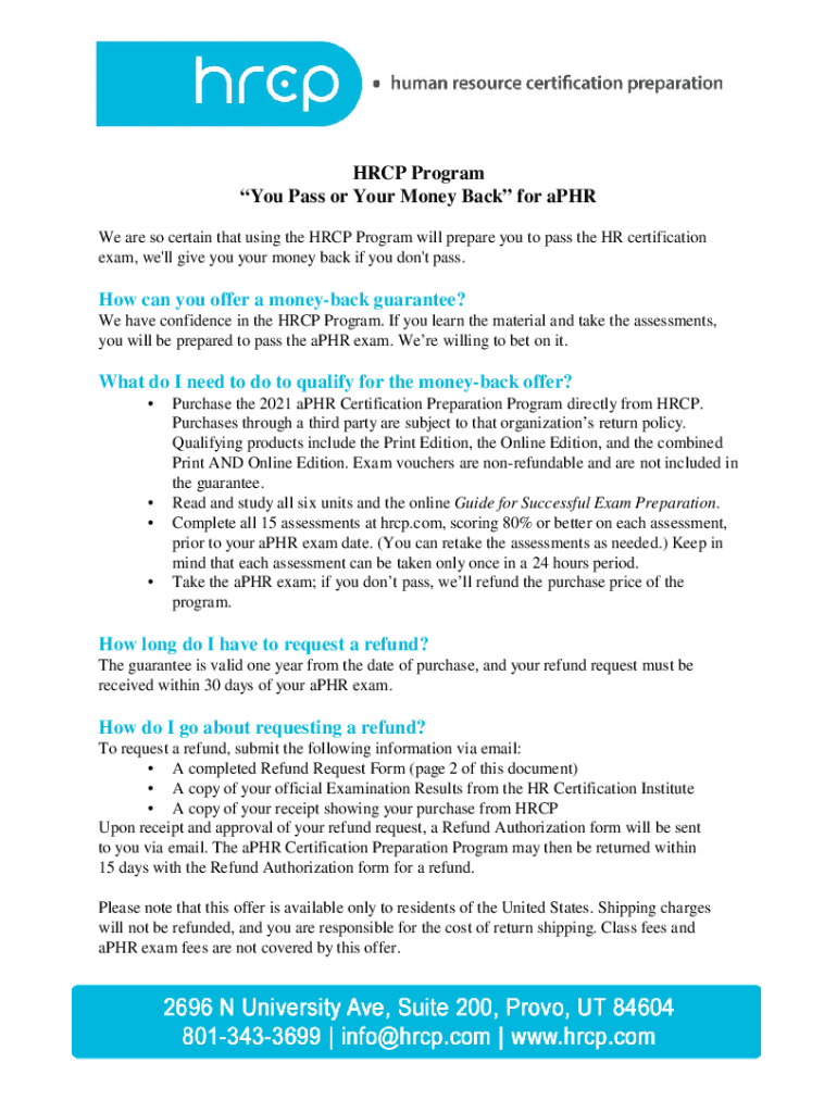 Fillable Online Fillable Online HRCP Program You Pass or Your Money ...