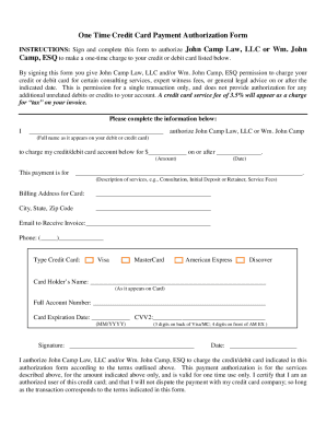 Fillable Online JCL FORMOne Time Credit Card Payment Authorizationorm ...