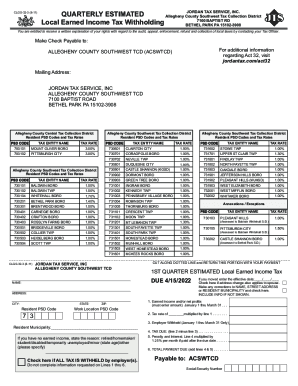 Fillable Online Get the free QUARTERLY ESTIMATED Local Earned Income ...