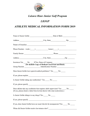 Fillable Online Fillable Online MEDICAL INFORMATION: FORM B ATHLETE S ...