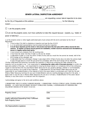Fillable Online SEWER LATERAL INSPECTION AGREEMENTLaw Insider Fax Email ...
