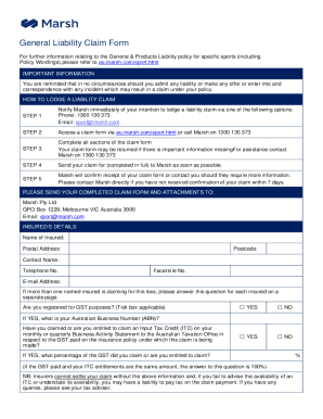 Fillable Online Types of General Liability ClaimsFile a ClaimThe ...