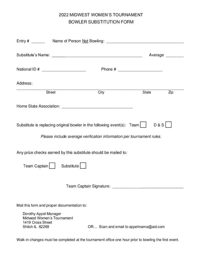 Fillable Online Fillable Online BOWLER SUBSTITUTION FORM Fax Email ...