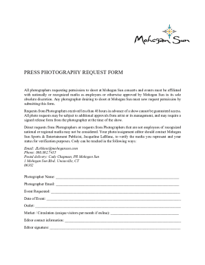 Fillable Online Get the free PRESS PHOTOGRAPHY REQUEST FORM - Mohegan ...