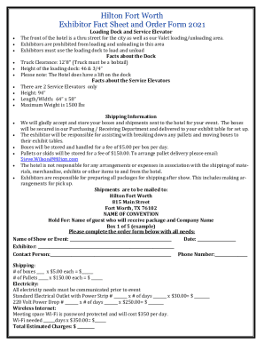 Fillable Online Hilton Fort Worth Exhibitor Fact Sheet and Order Form ...
