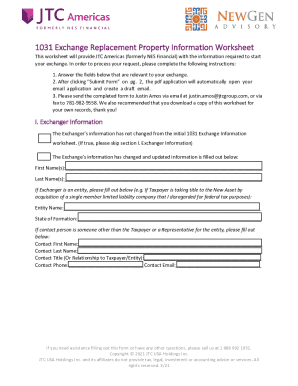 Fillable Online 1031 Exchange Replacement Property Information ...