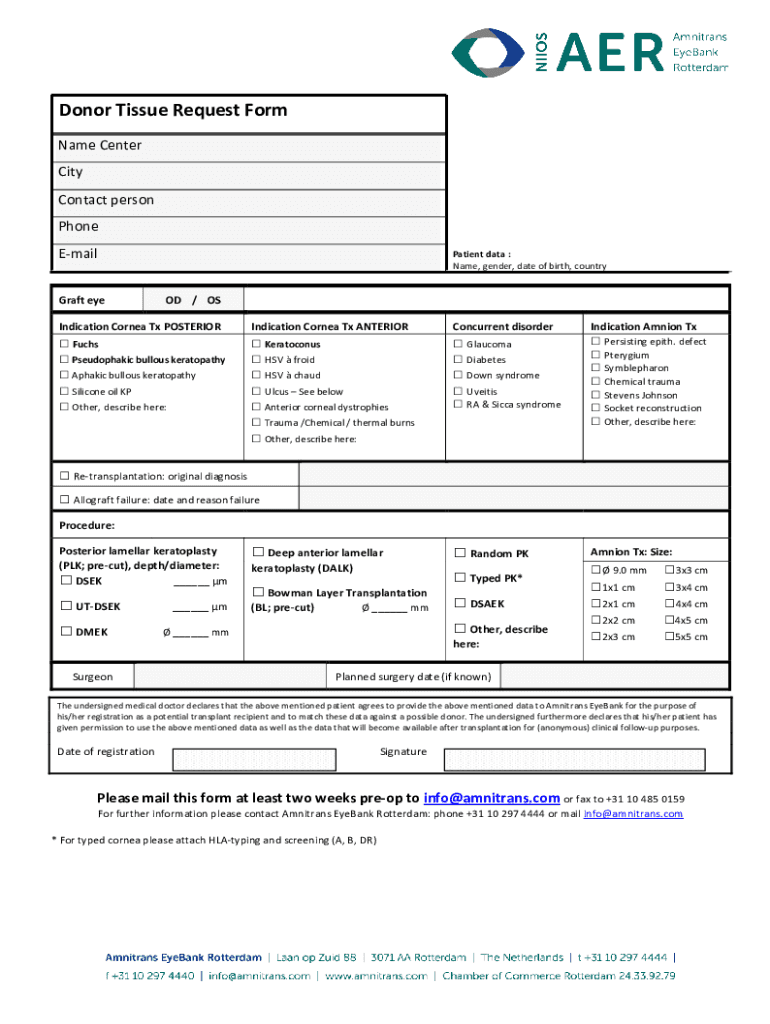 Fillable Online Donor Tissue Request Form - niios.com Fax Email Print ...