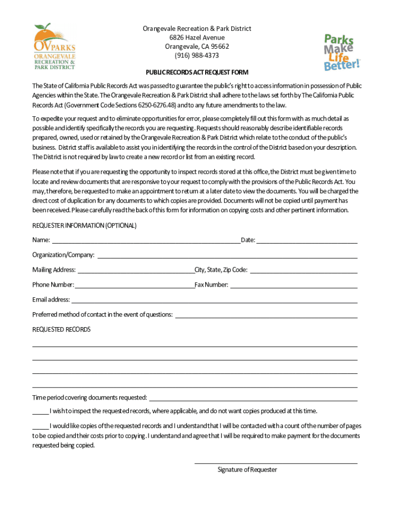 Fillable Online PUBLIC RECORDS ACT REQUEST FORM Fax Email Print - pdfFiller