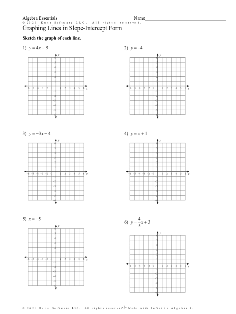Fillable Online Infinite Algebra 1 - Graphing Lines in Slope-Intercept ...